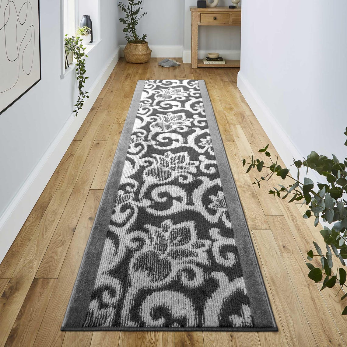 Non-slip, Gray, Washable Carpet Runner Rug With Rubber Backing, Custom ...