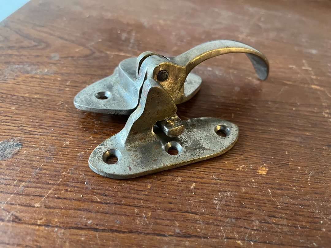 Antique Vintage Nickel Over Brass Ice Box Furniture Door Latch Lock ...