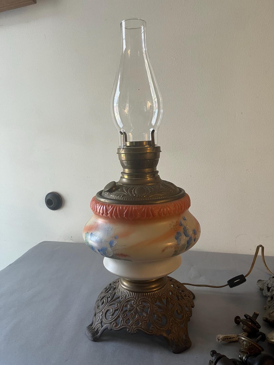 Antique Vintage Gwtw Oil Lamp Electric Base Chimney Light Part - Etsy