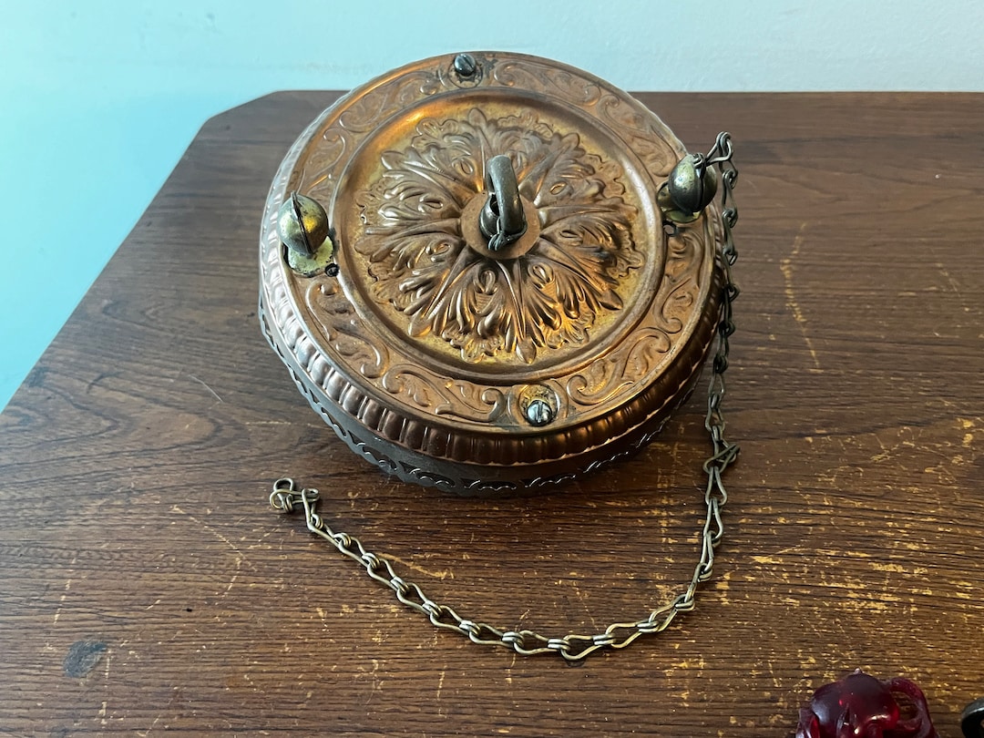 Antique Vintage Brass Victorian Hanging Oil Lamp Motor Cover Light Part ...