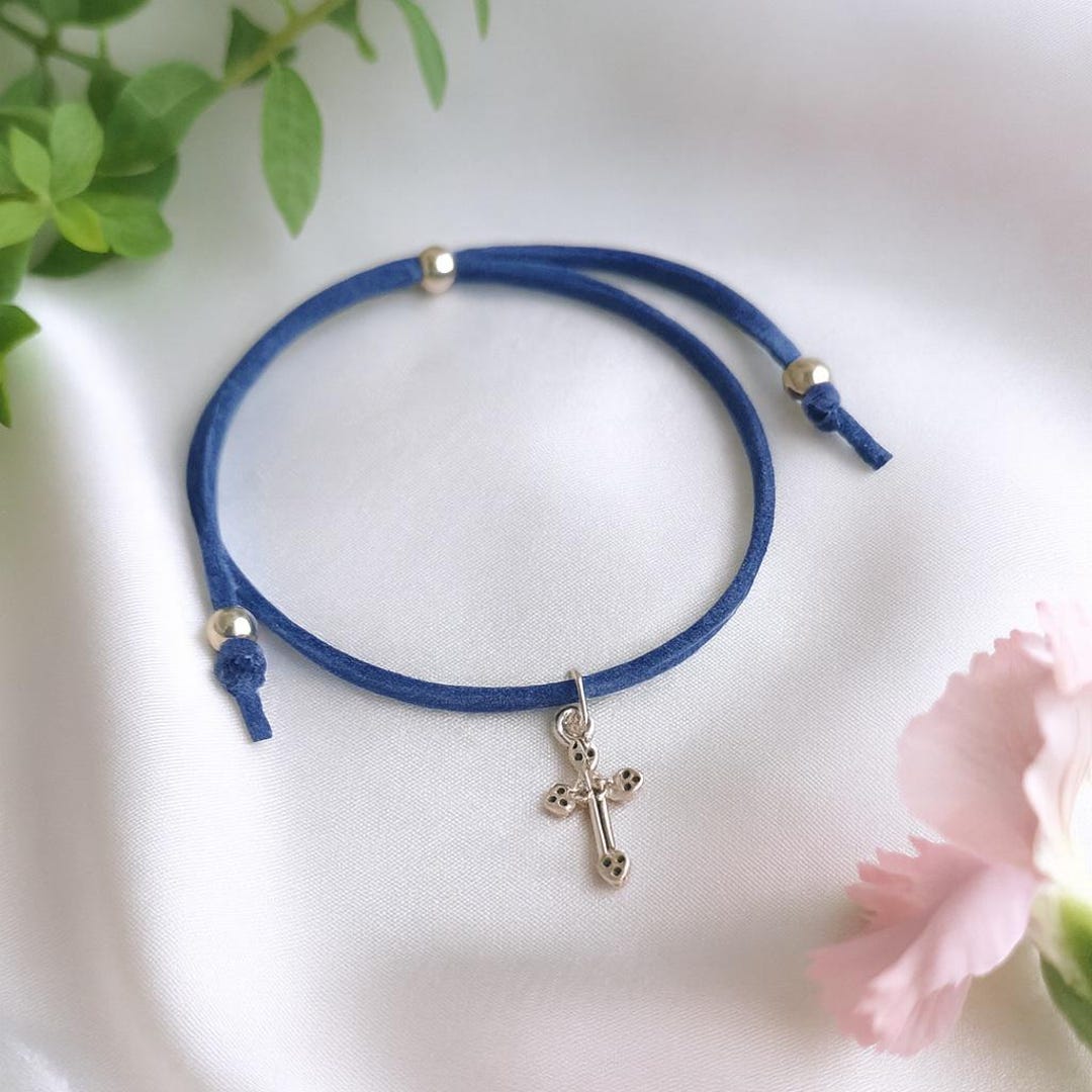 10 Blue Suede Cross Bracelet Favors: Baptism, Communion, Wedding (set ...