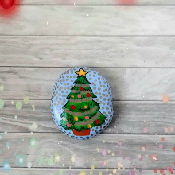 Christmas tree hand painted rocks Beach rocks art home decor | Etsy