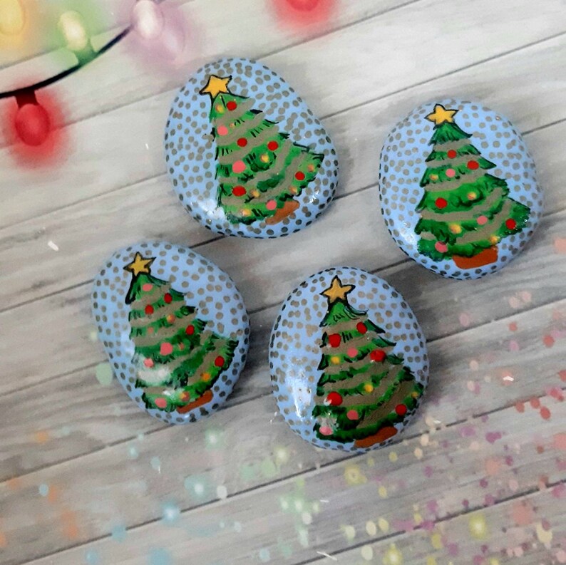 Christmas Tree Hand Painted Rocks Beach Rocks Art Home Decor - Etsy
