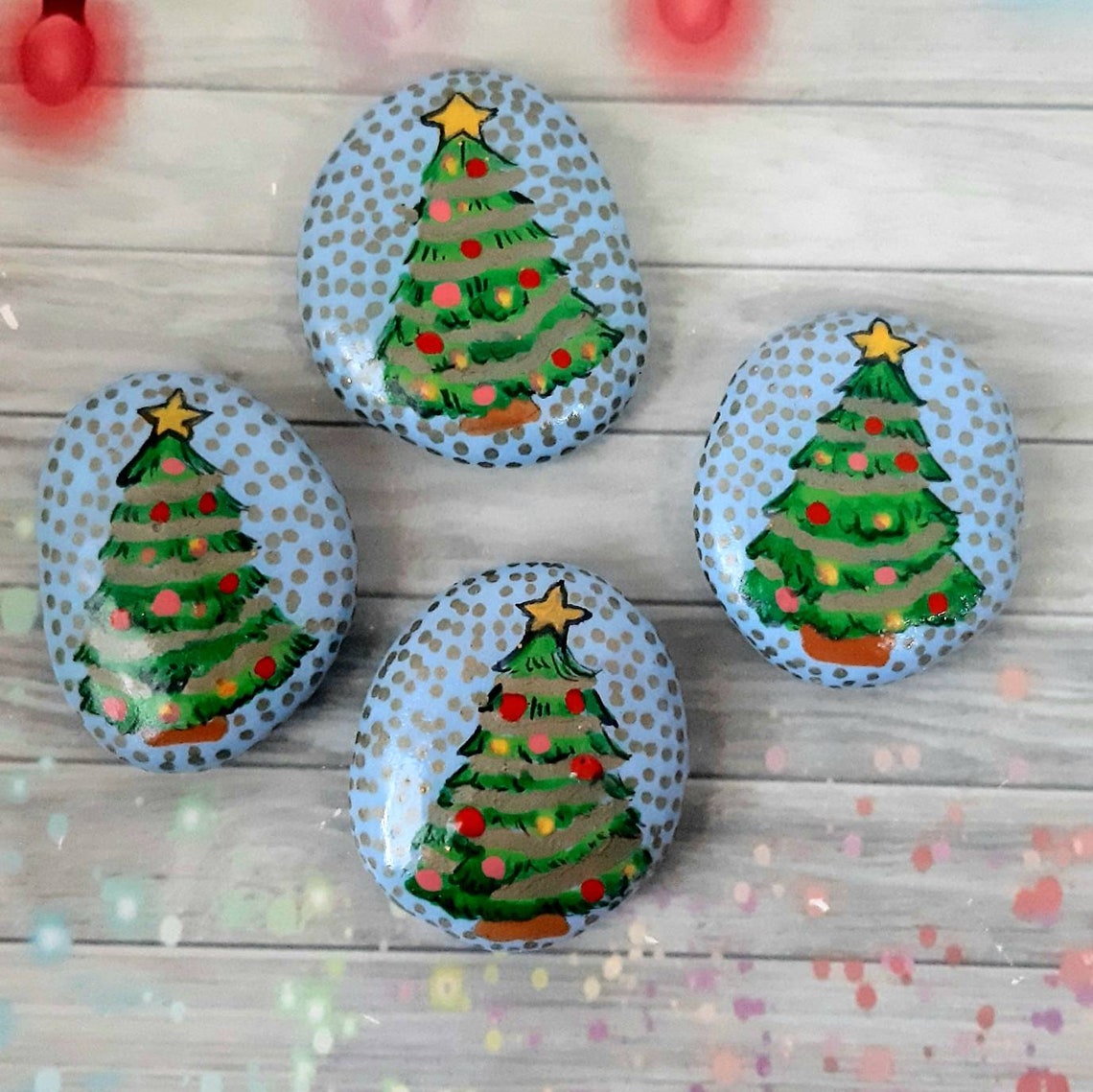 Christmas tree hand painted rocks Beach rocks art home decor | Etsy