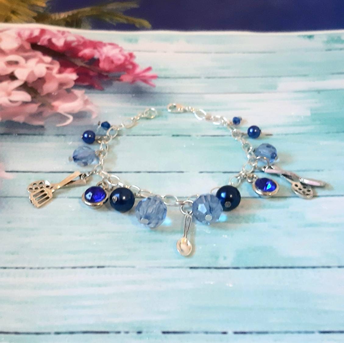 Charm bracelet gift for Cook cluster bracelet gift for her | Etsy