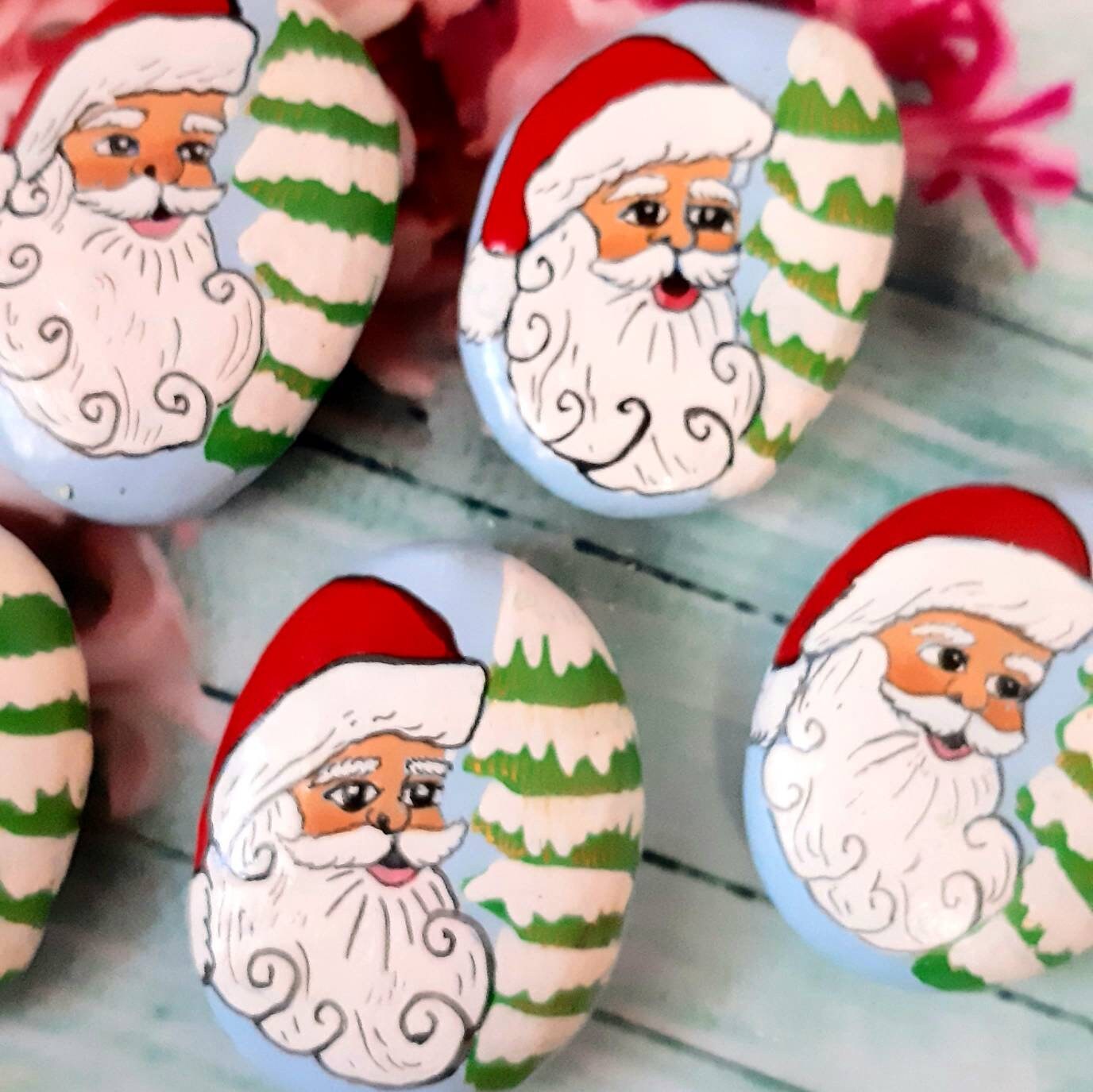 Christmas Santa Claus hand painted rocks Beach rocks art home | Etsy