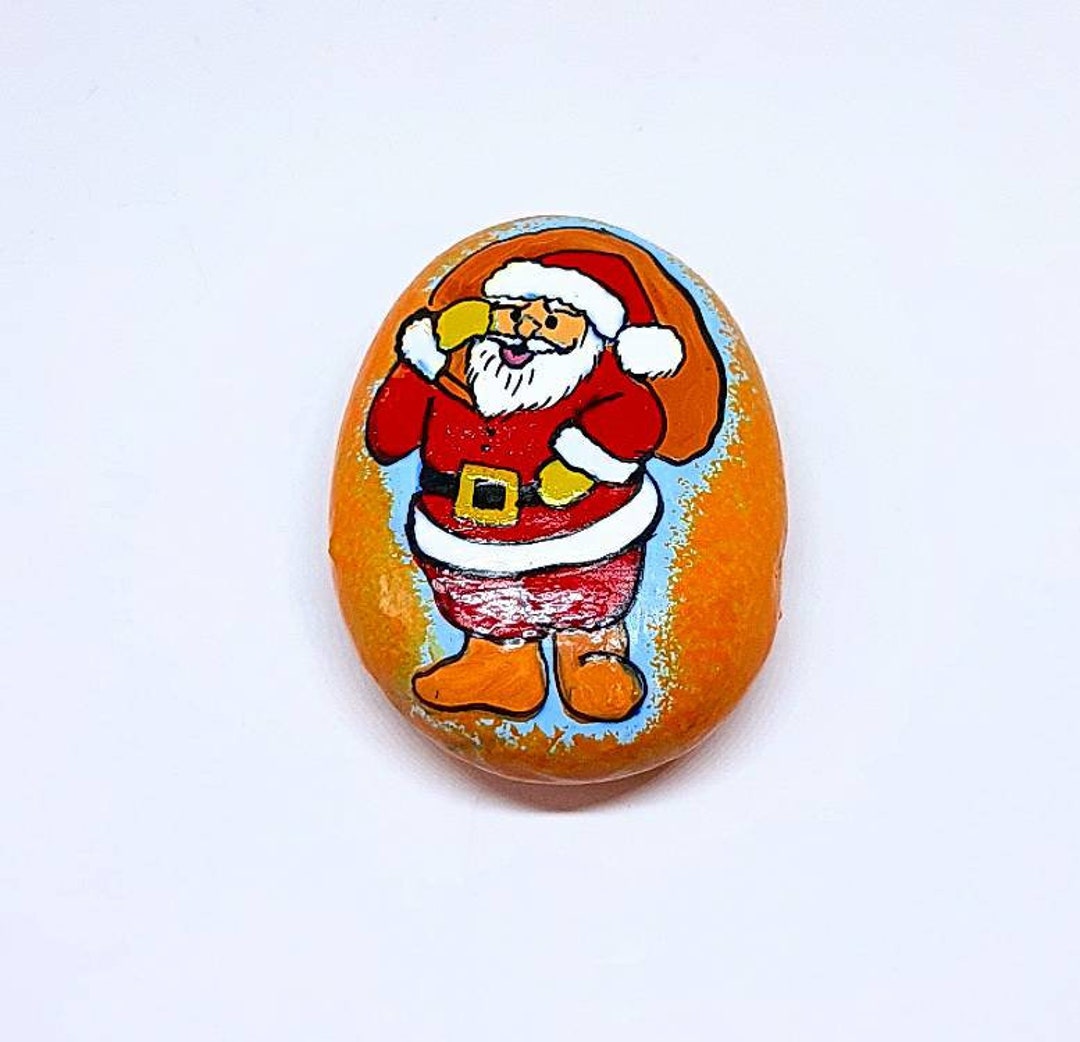 Christmas Hand Painted Rocks, Beach Rocks Art Santa Claus Home Decor ...