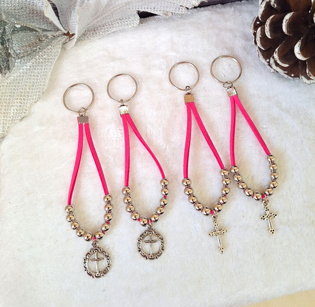 10 Hot Pink Keychain Mini Rosaries Girl Baptism Keepsakes, Bulk Mini ...