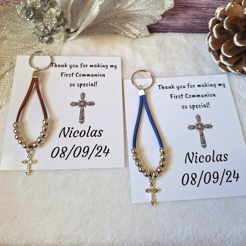 10 Personalized Mini Rosary Keychain Favors: First Communion, Baptism ...