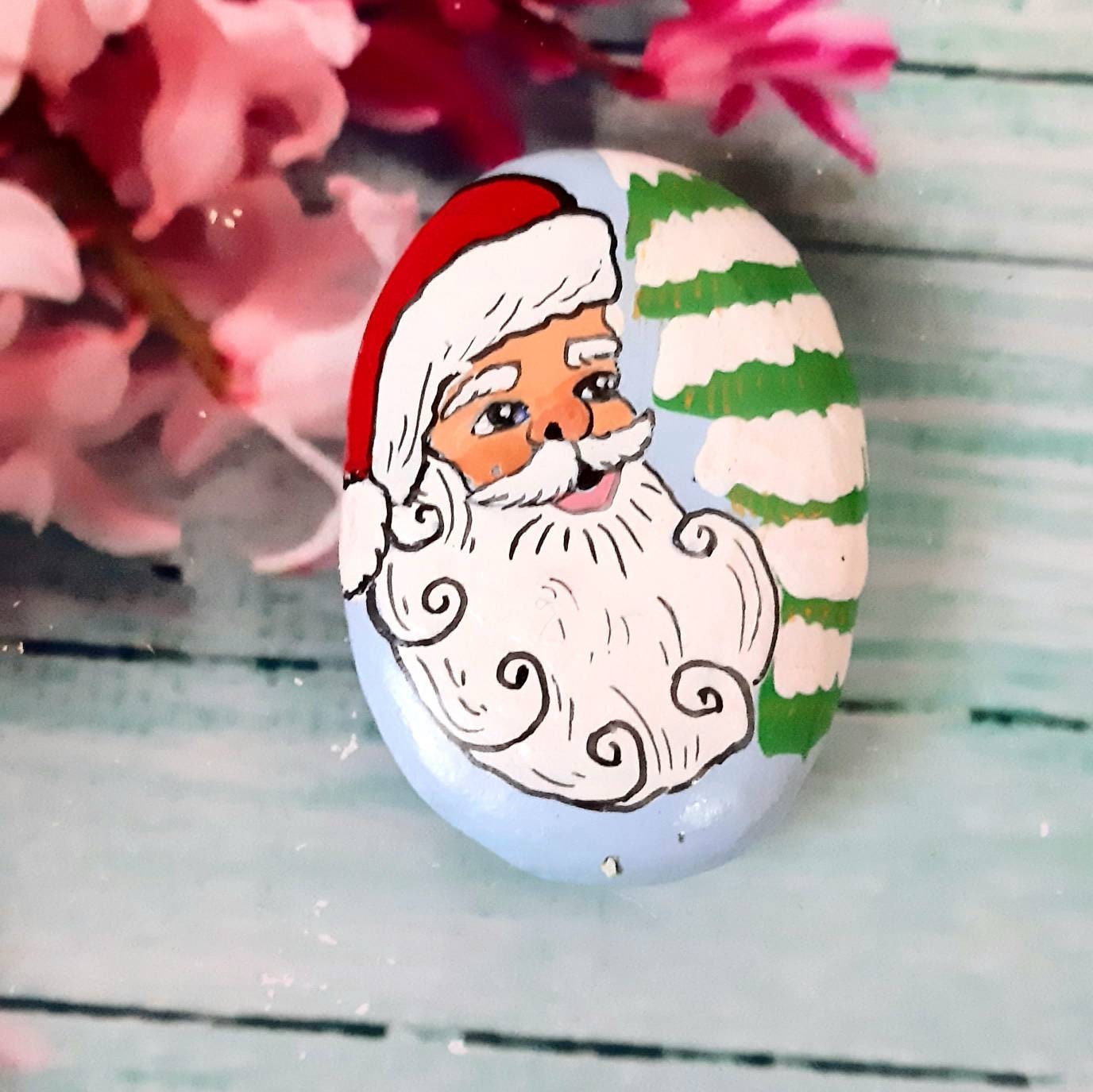 Christmas Santa Claus hand painted rocks Beach rocks art home | Etsy