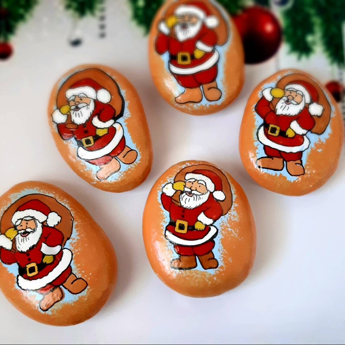 Christmas hand painted rocks Beach rocks art Santa Claus home | Etsy