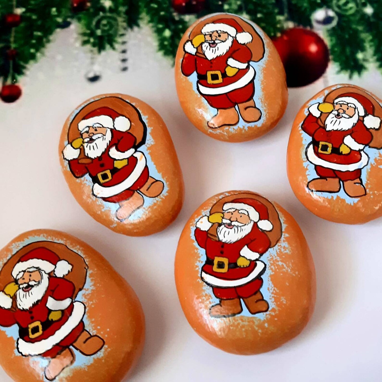 Christmas hand painted rocks Beach rocks art Santa Claus home | Etsy