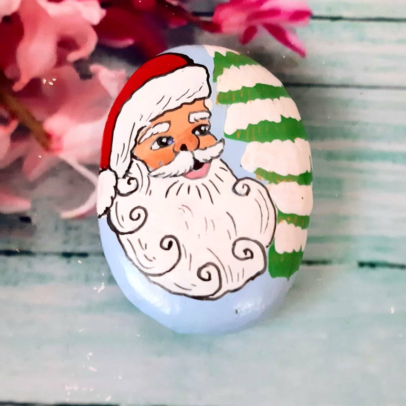 Christmas Santa Claus hand painted rocks Beach rocks art home | Etsy
