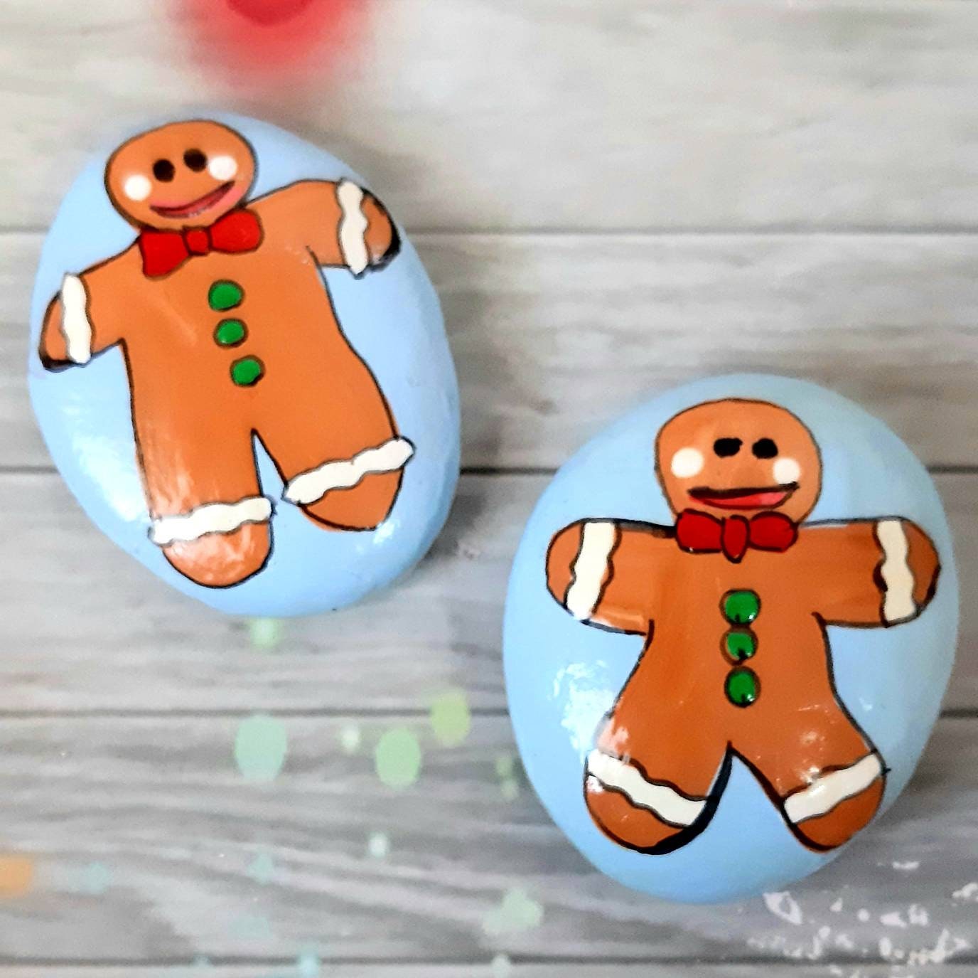 Christmas hand painted rocks Beach rocks art gingerbread home | Etsy