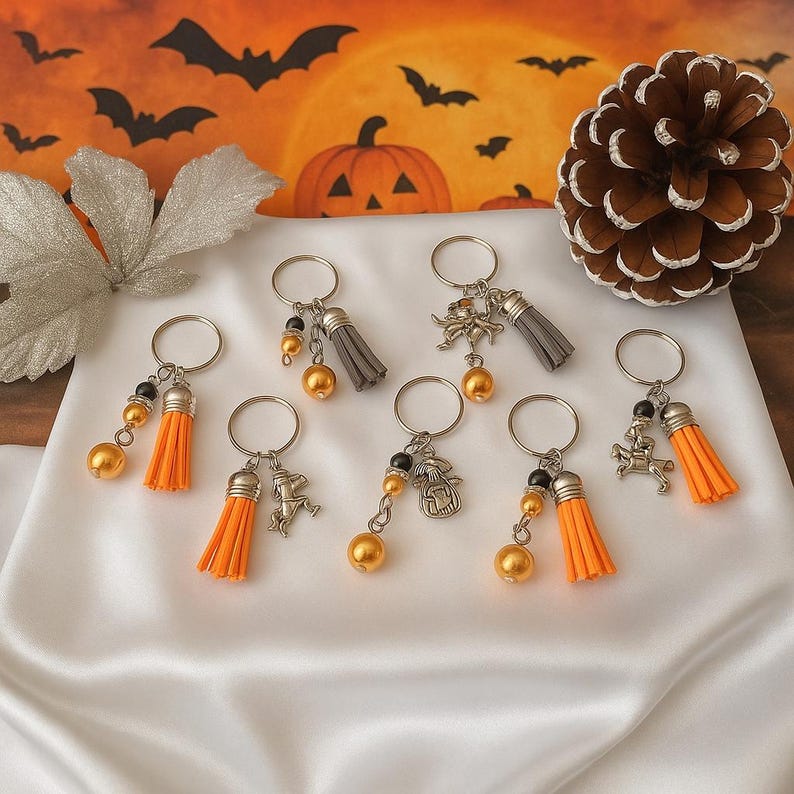 130 Halloween Tassel Keychains Favors: Jack O Lantern, Bulk Keepsakes ...