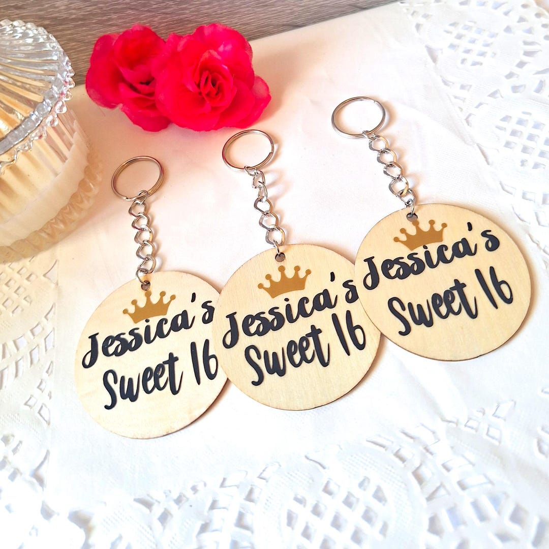 50 Custom Name Sweet 16 Favors Keychains, Custom Wood Keychain for ...