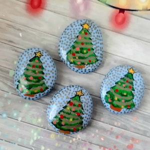 Christmas Tree Hand Painted Rocks, Beach Rocks Art Home Decor, Hand ...