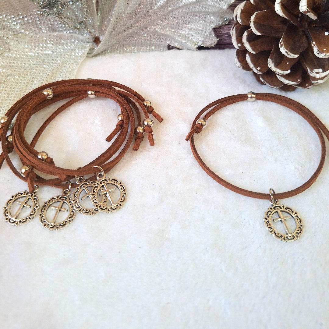 Set of 50 Camel Brown Cross Bracelets | Bulk Baptism Favors | Elegant ...