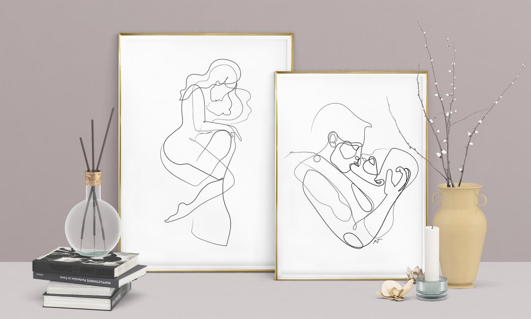 Cuddling Couple Minimalist One Line Drawing Boho Wall Decor - Etsy
