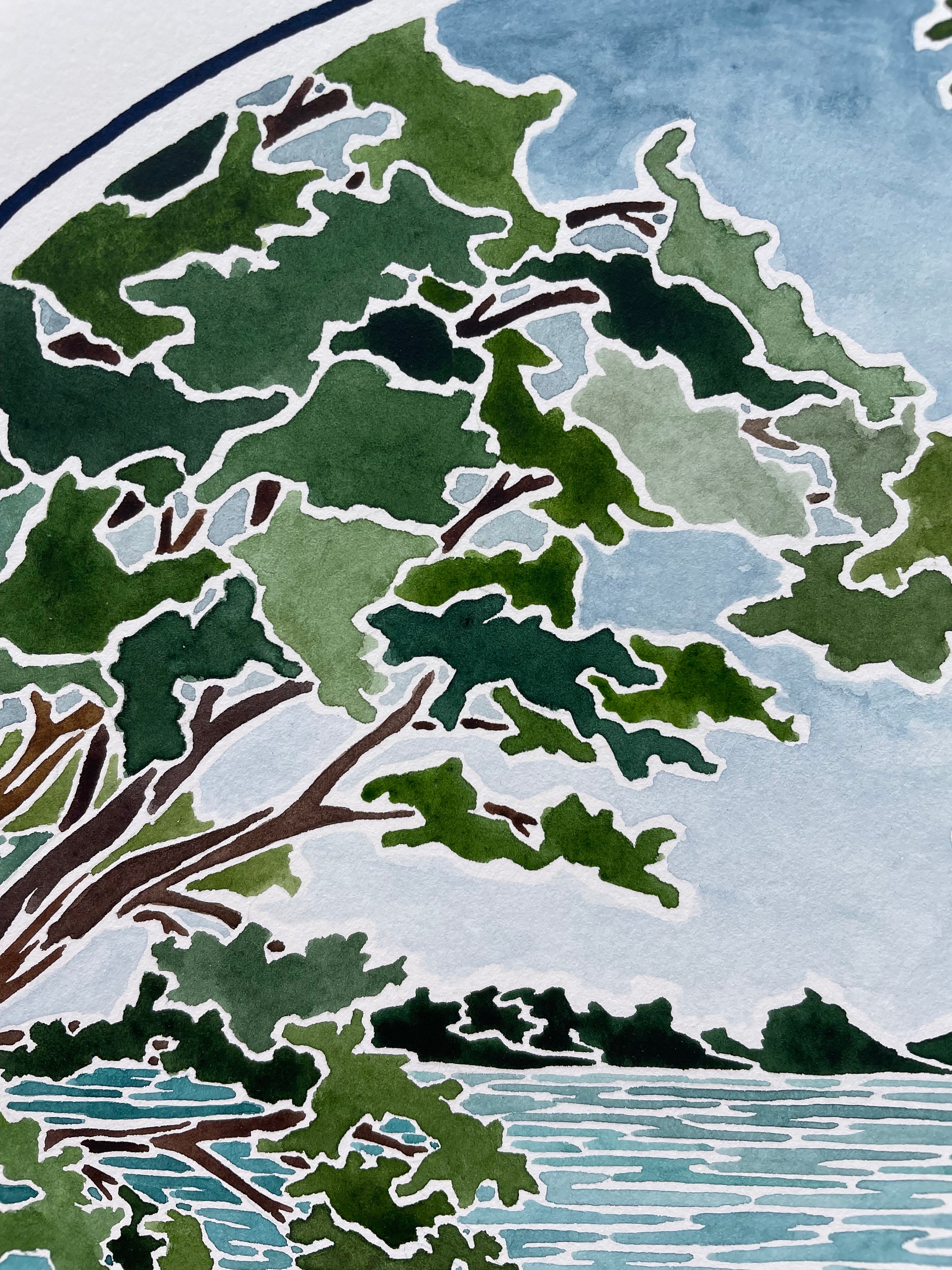 Depot Park Alden Michigan Torch Lake - Watercolor on Paper - Etsy