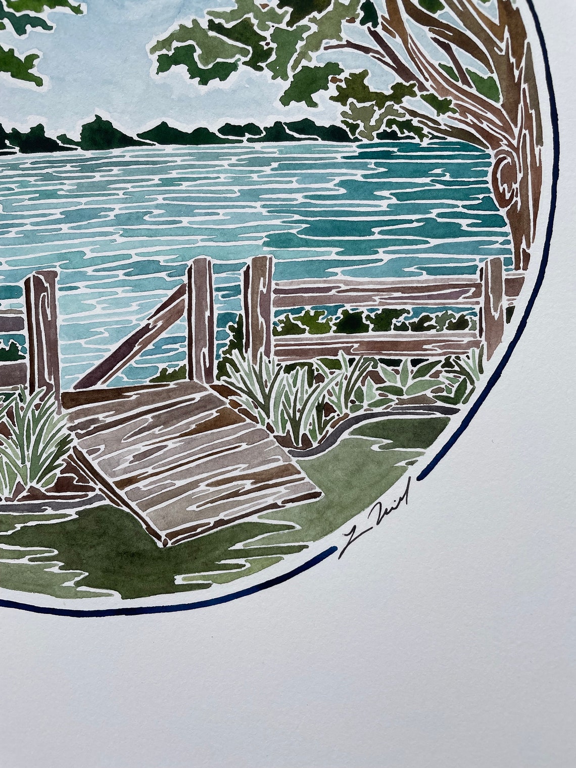 Depot Park Alden Michigan Torch Lake - Watercolor on Paper - Etsy