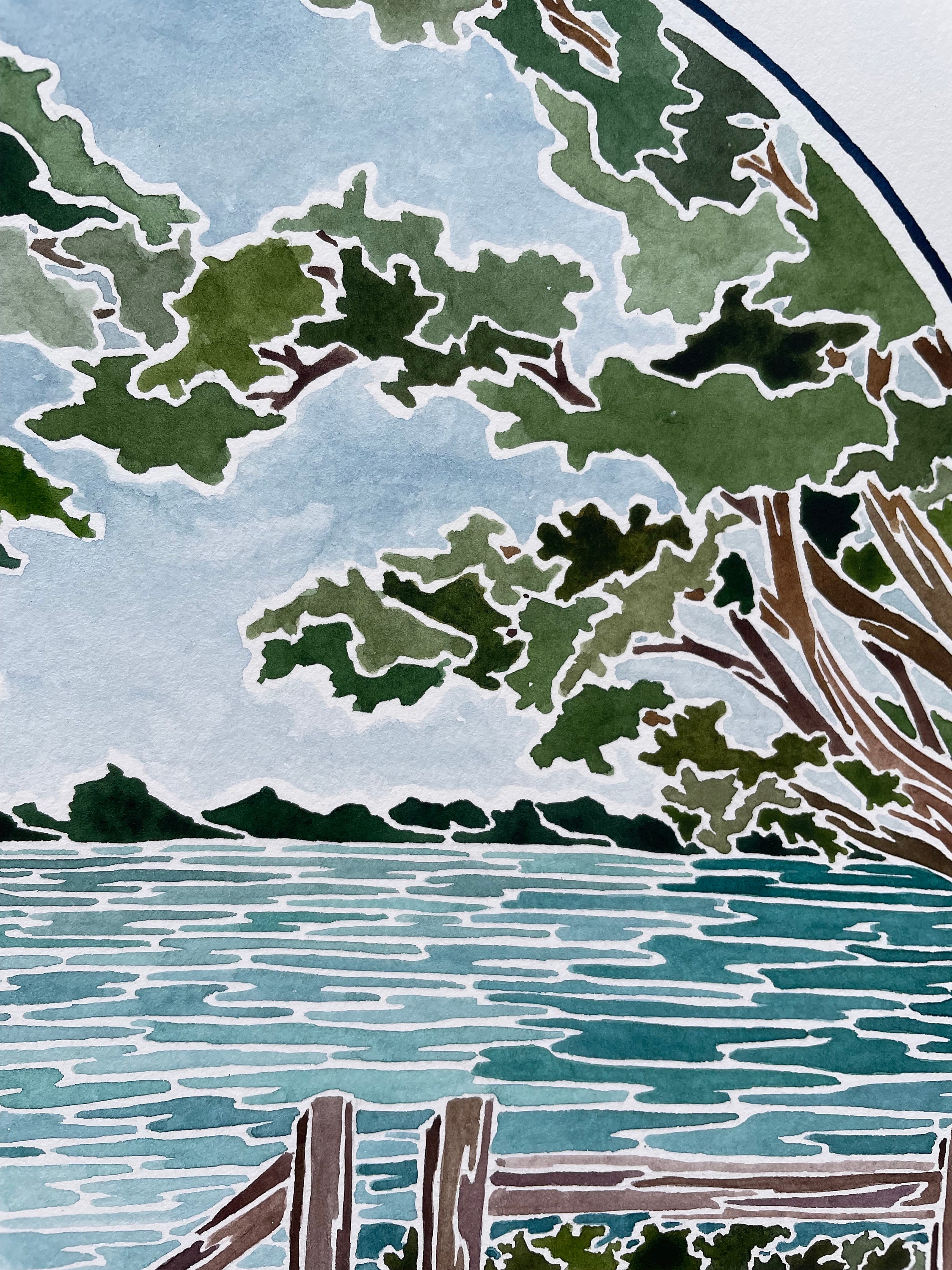 Depot Park Alden Michigan Torch Lake - Watercolor on Paper - Etsy