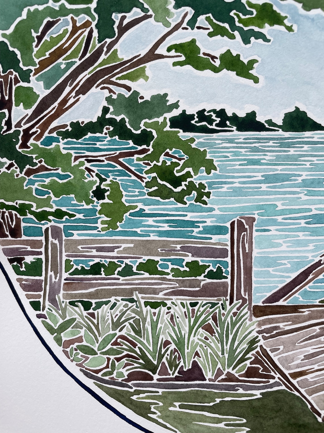 Depot Park Alden Michigan Torch Lake - Watercolor on Paper - Etsy