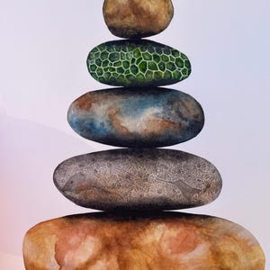 Great Lakes 4 - Watercolor on Paper: Cairn With Petoskey and Greenstone ...