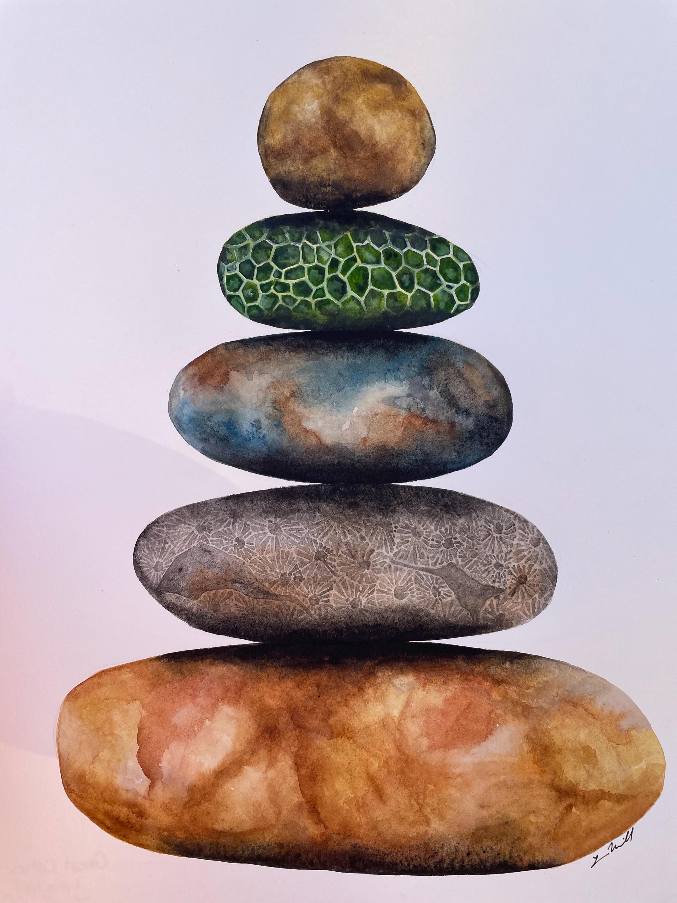 Great Lakes 4 - Watercolor on Paper: Cairn With Petoskey and Greenstone ...