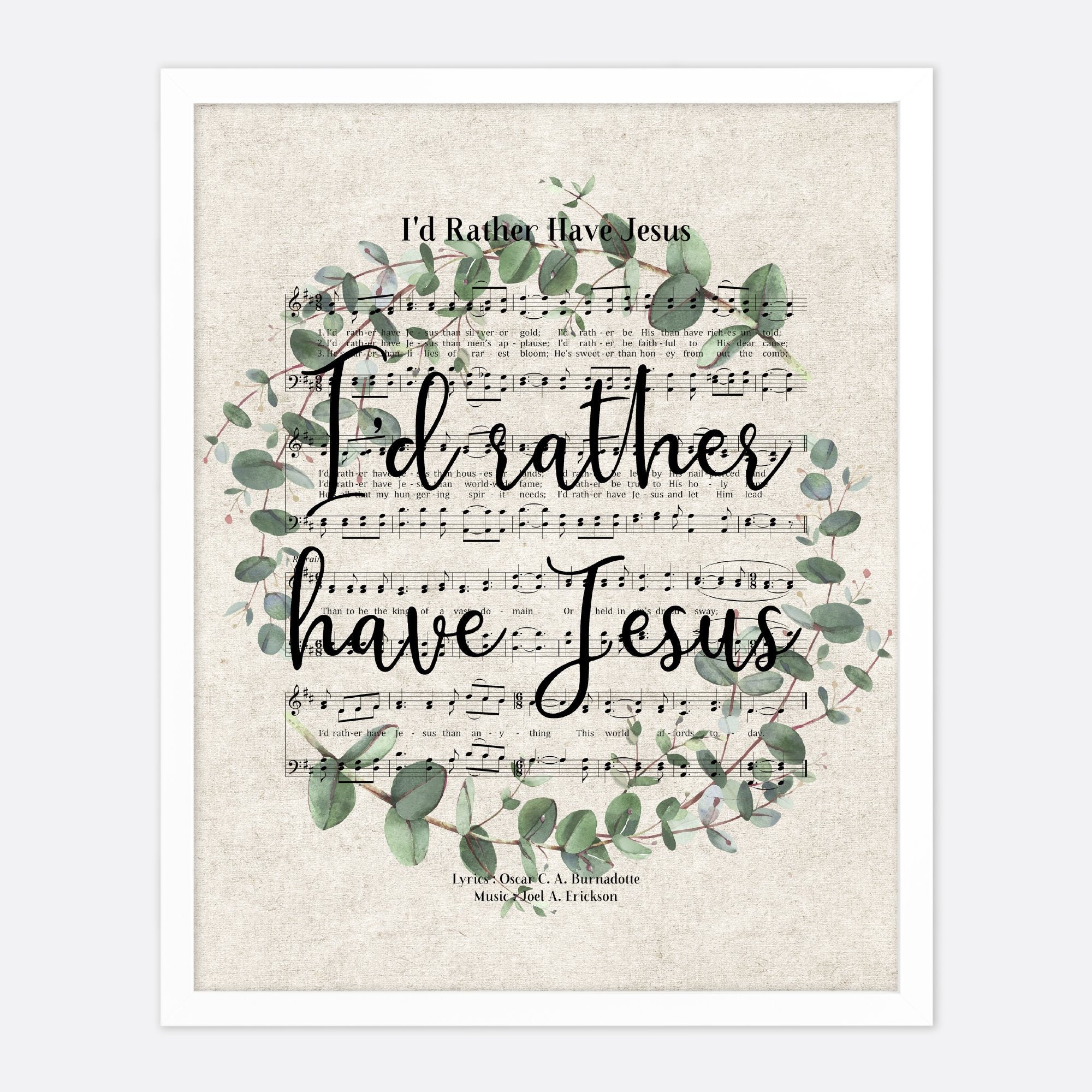 Id Rather Have Jesus Vintage Hymn Wall Art Print Biblical Etsy