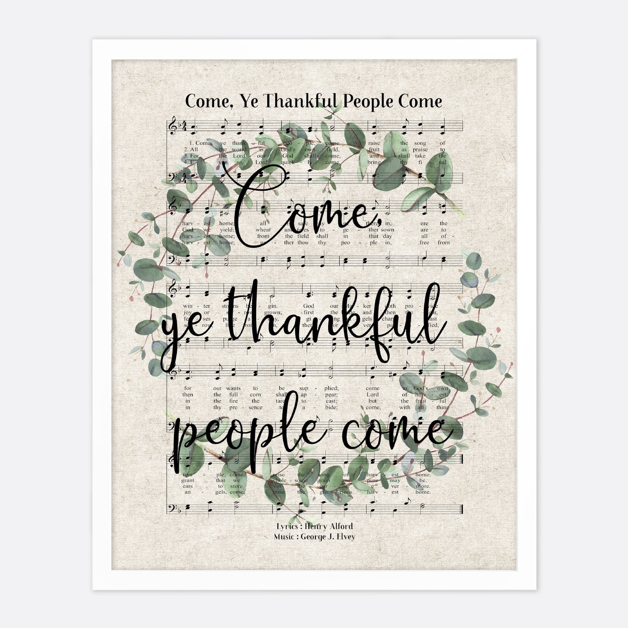 Come Ye Thankful People Come Vintage Hymn Wall Art Print | Etsy