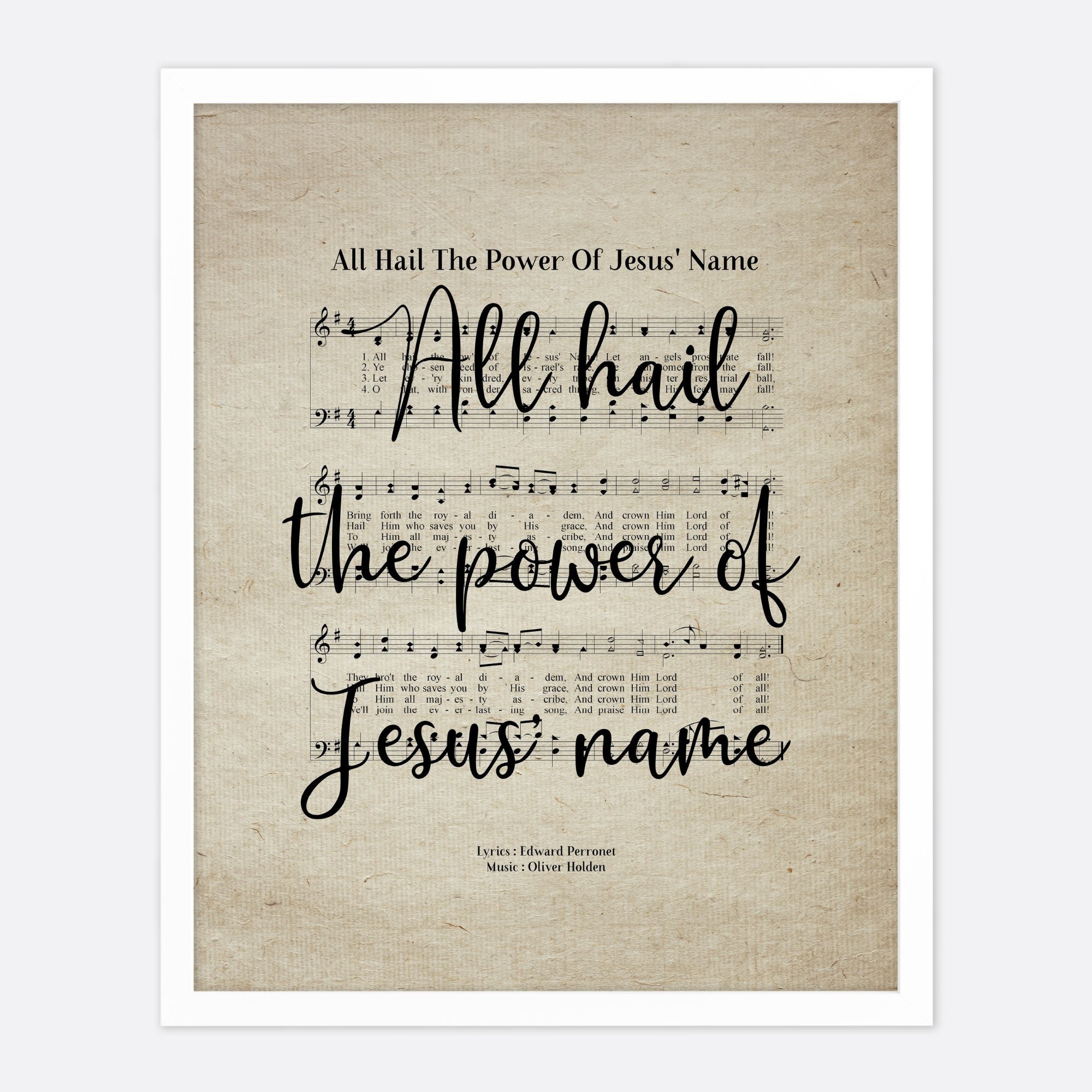 All Hail The Power Of Jesus Name Vintage Hymn Wall Art Print | Etsy