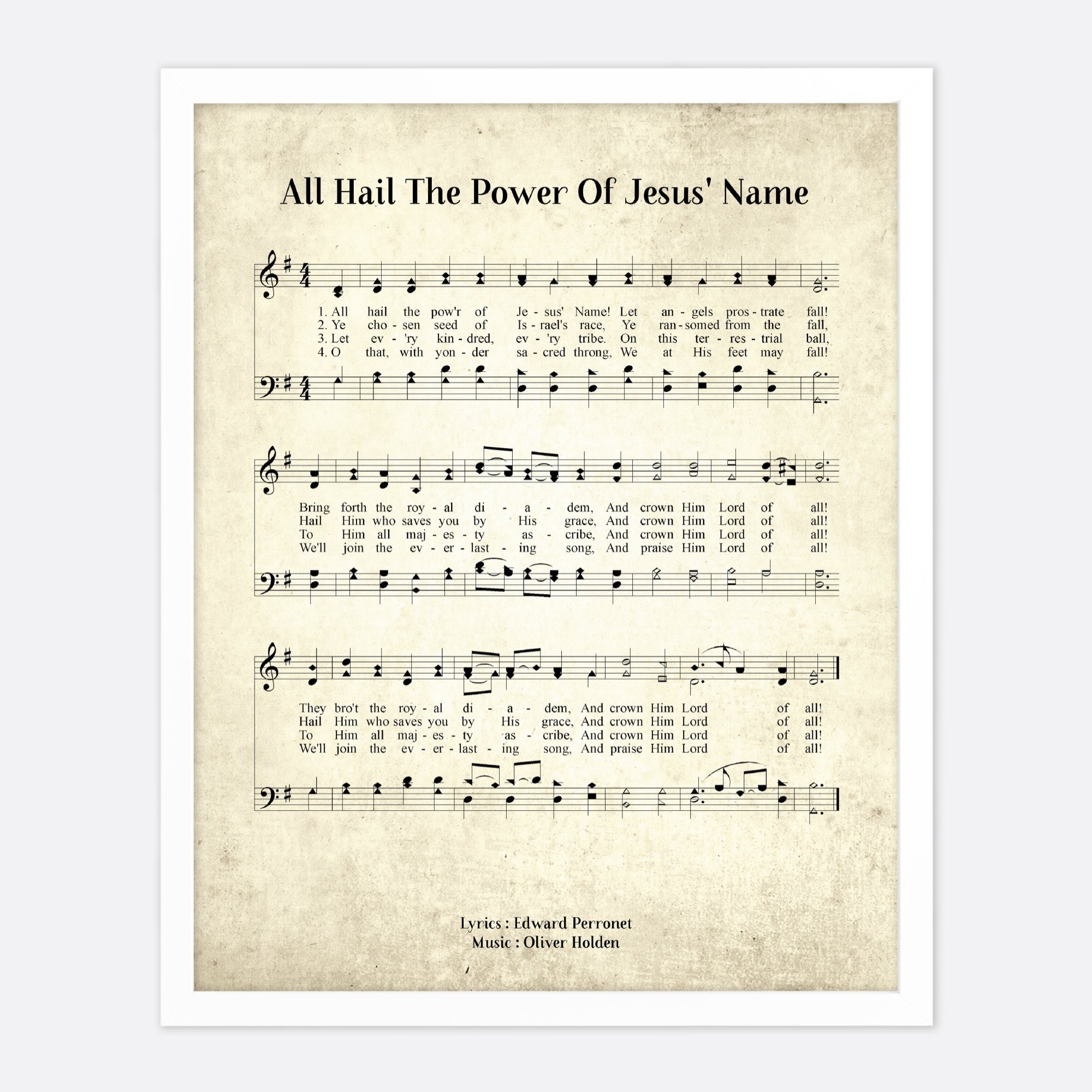 All Hail The Power Of Jesus Name Vintage Hymn Wall Art Print Etsy