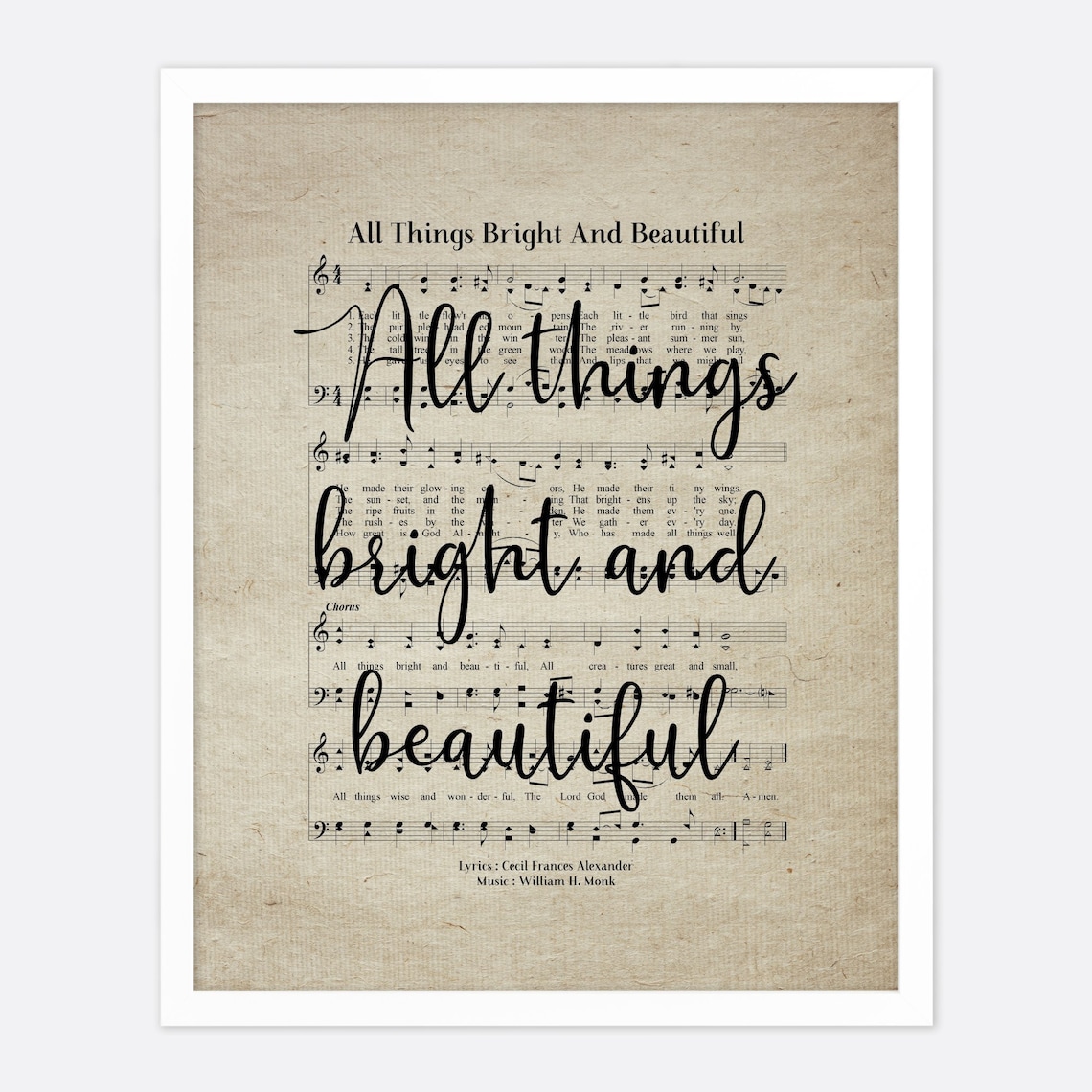 All Things Bright And Beautiful Vintage Hymn Wall Art Print | Etsy