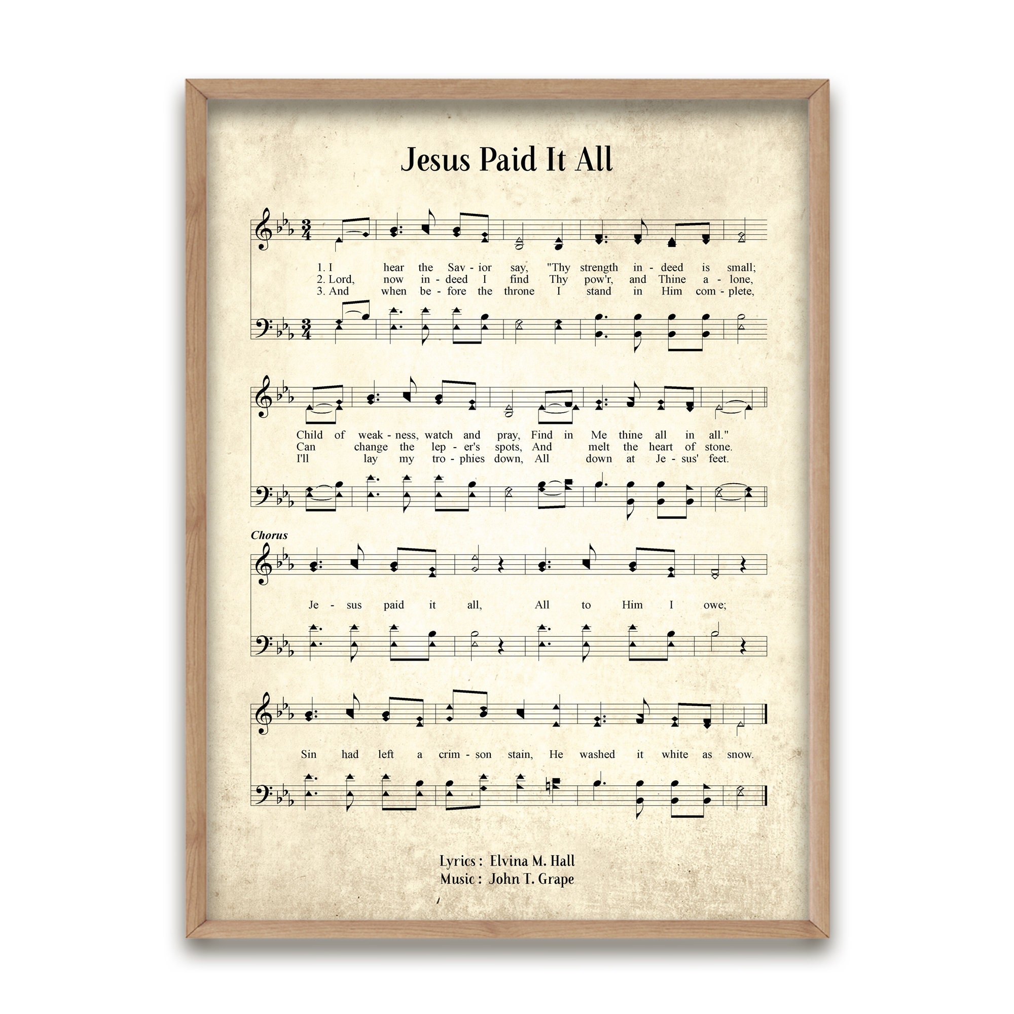 Jesus Paid It All Vintage Hymn Wall Art Print Biblical Sheet Etsy