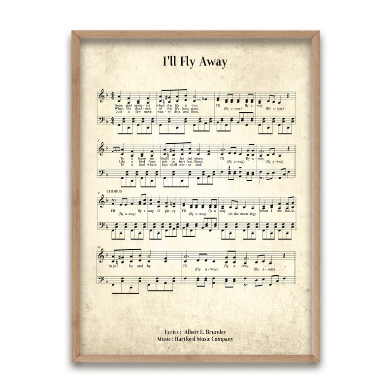 I'll Fly Away Vintage Hymn Wall Art Print Biblical Sheet - Etsy