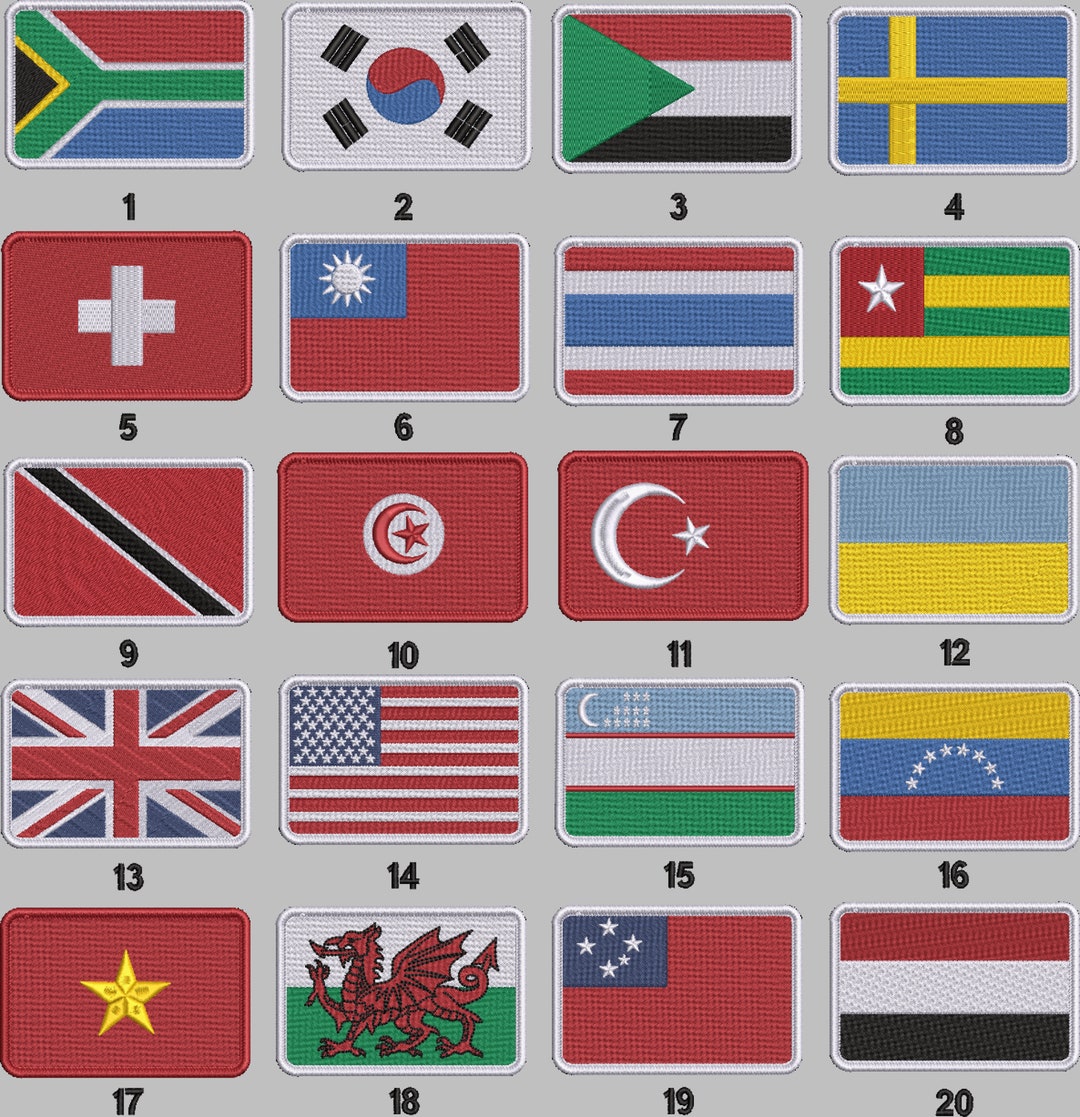 National Flags of the world Sew, Iron on, Hook or Hook & Loop ...