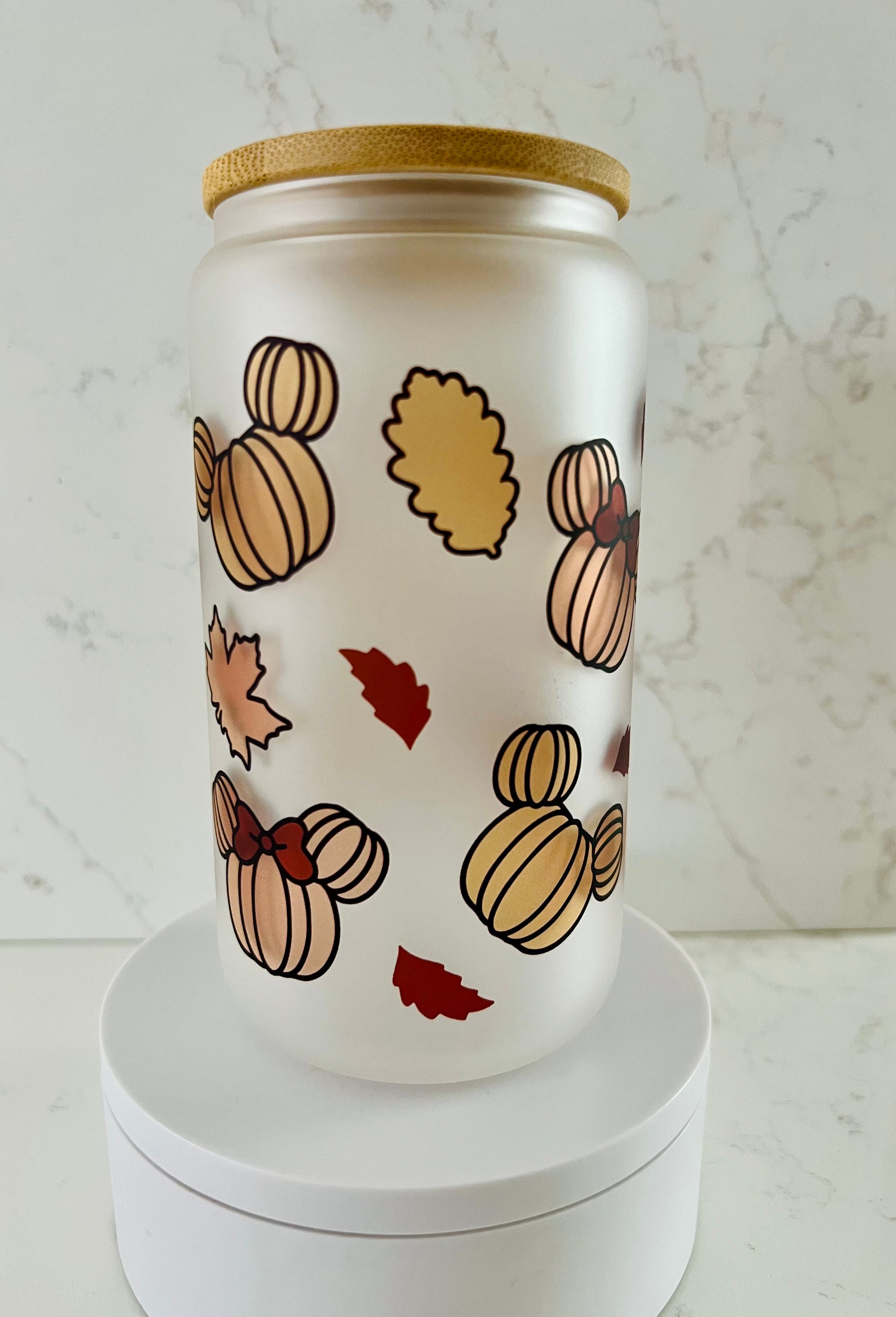 Disney Fall Frosted Glass Cup, Mickey and Minnie Libby Glass Can, Fall ...