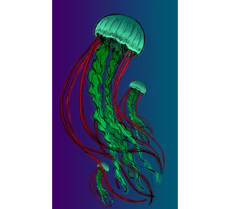 Print of Radioactive Jellyfish Original Digital Artwork A4 - Etsy