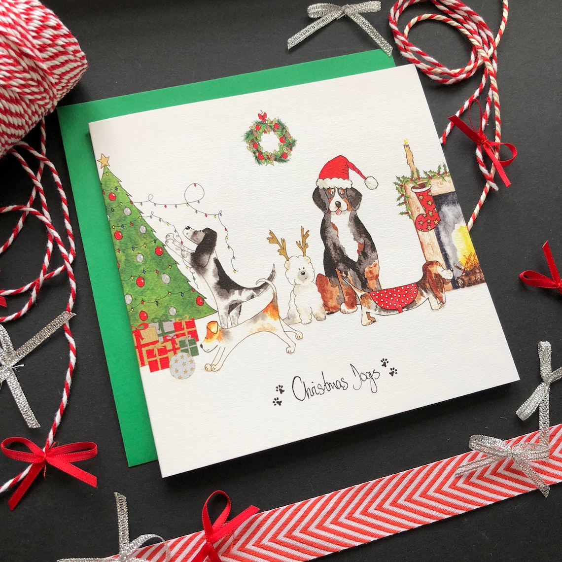 Dog Christmas Card, Cute Christmas Card for Dog Lovers, Illustrations ...