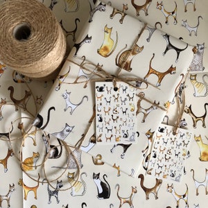 Cat Wrapping Paper, Cat Gift Wrap, Gift for Cat Lover, Cat Illustration ...
