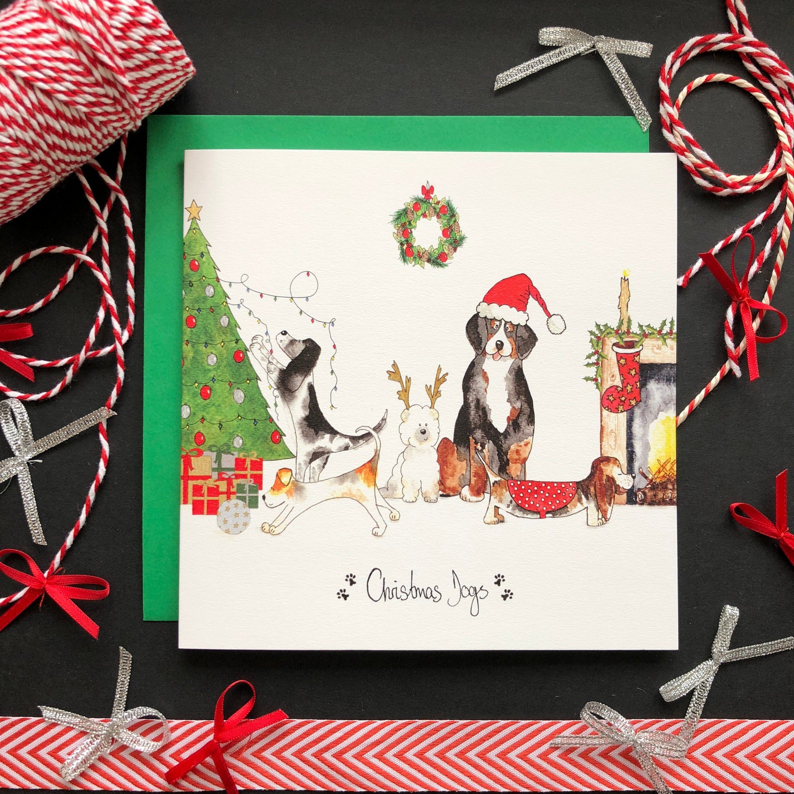 Dog Christmas Card, Cute Christmas Card for Dog Lovers, Illustrations ...