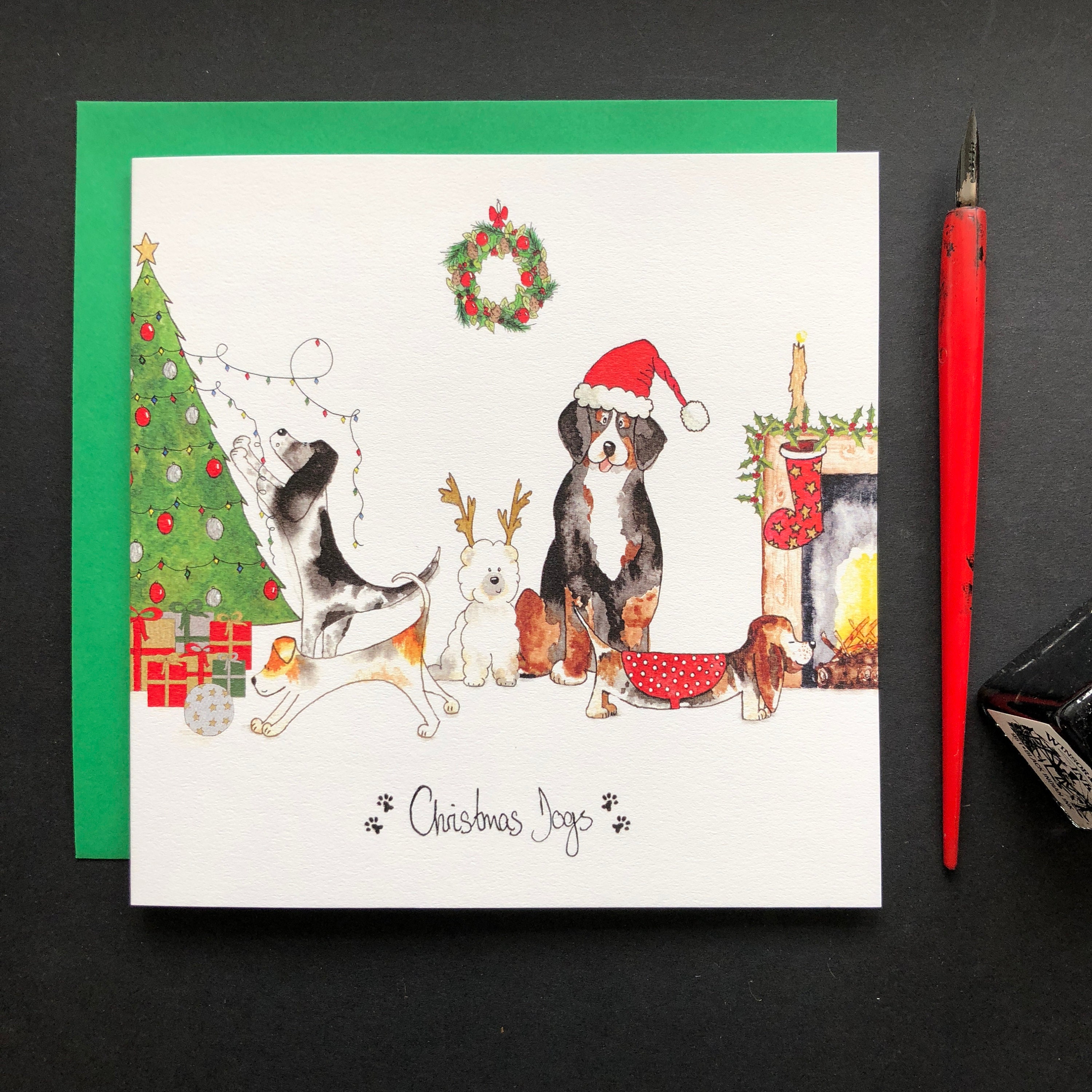 Dog Christmas Card, Cute Christmas Card for Dog Lovers, Illustrations ...