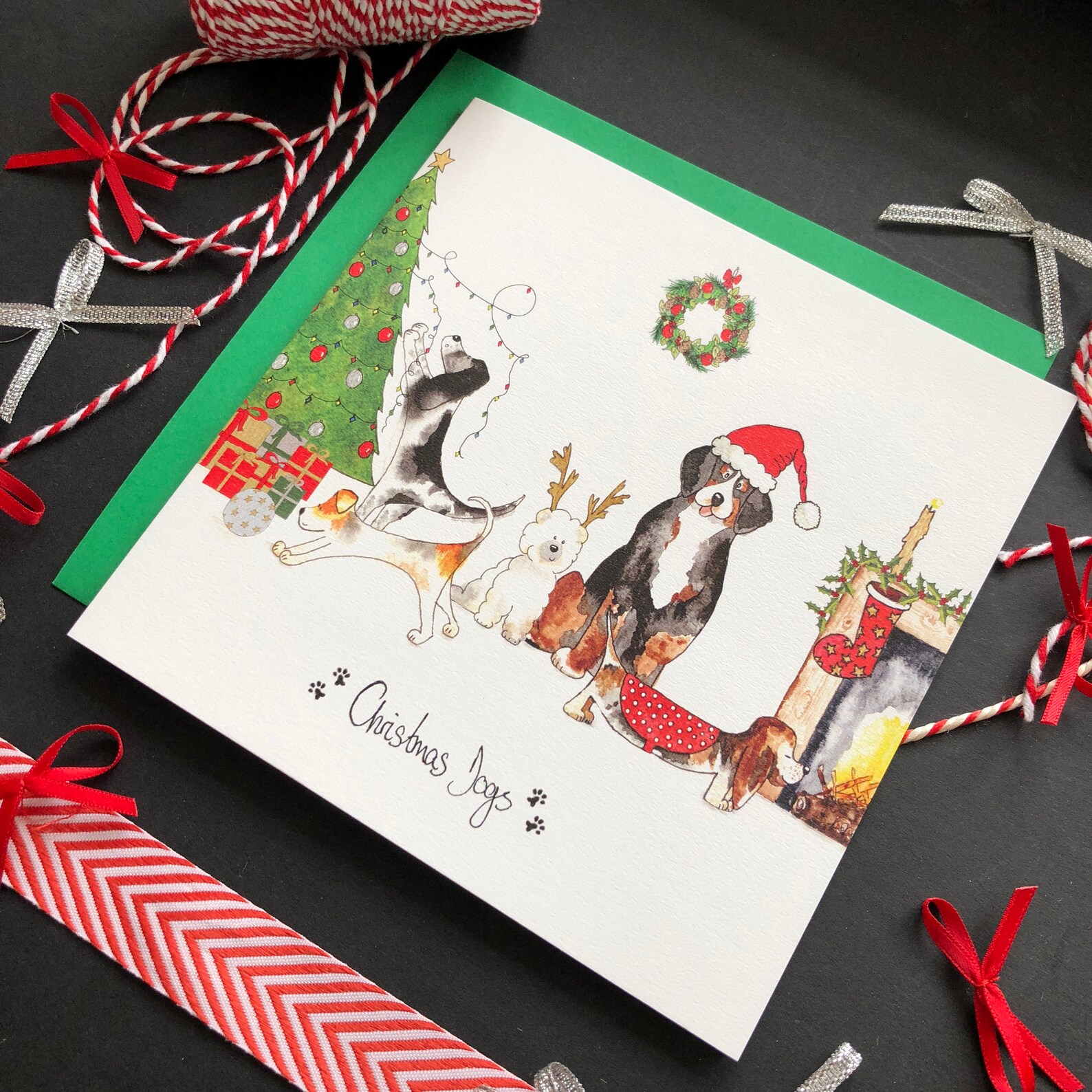 Dog Christmas Card, Cute Christmas Card for Dog Lovers, Illustrations ...