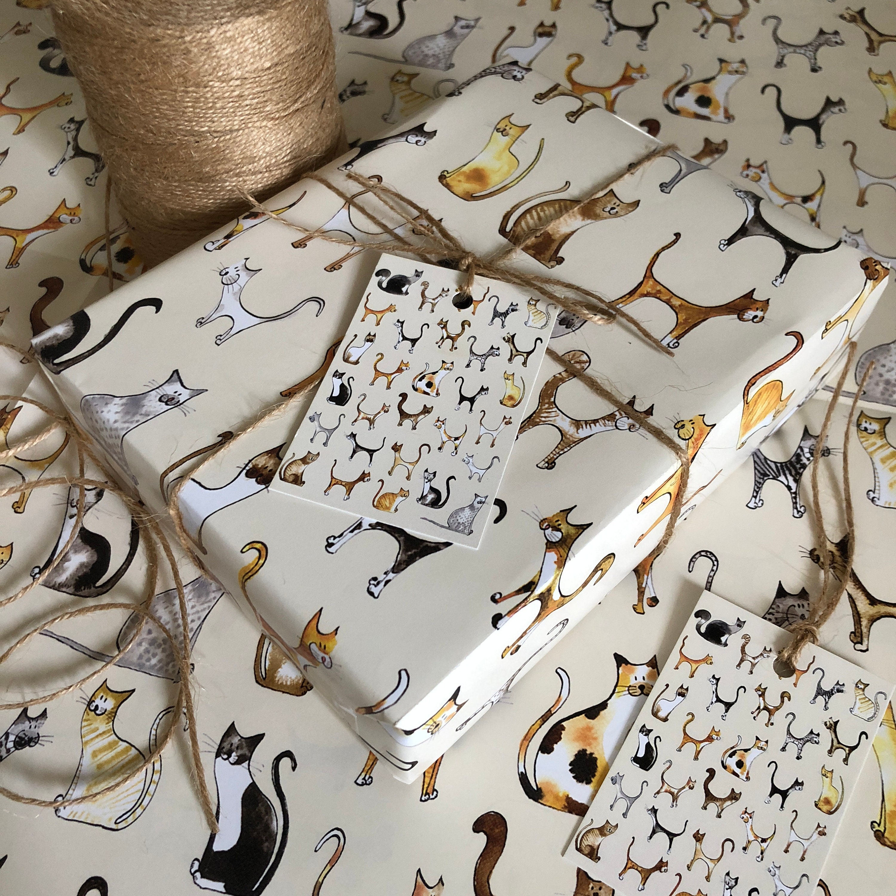 Cat Wrapping Paper, Cat Gift Wrap, Gift for Cat Lover, Cat Illustration ...