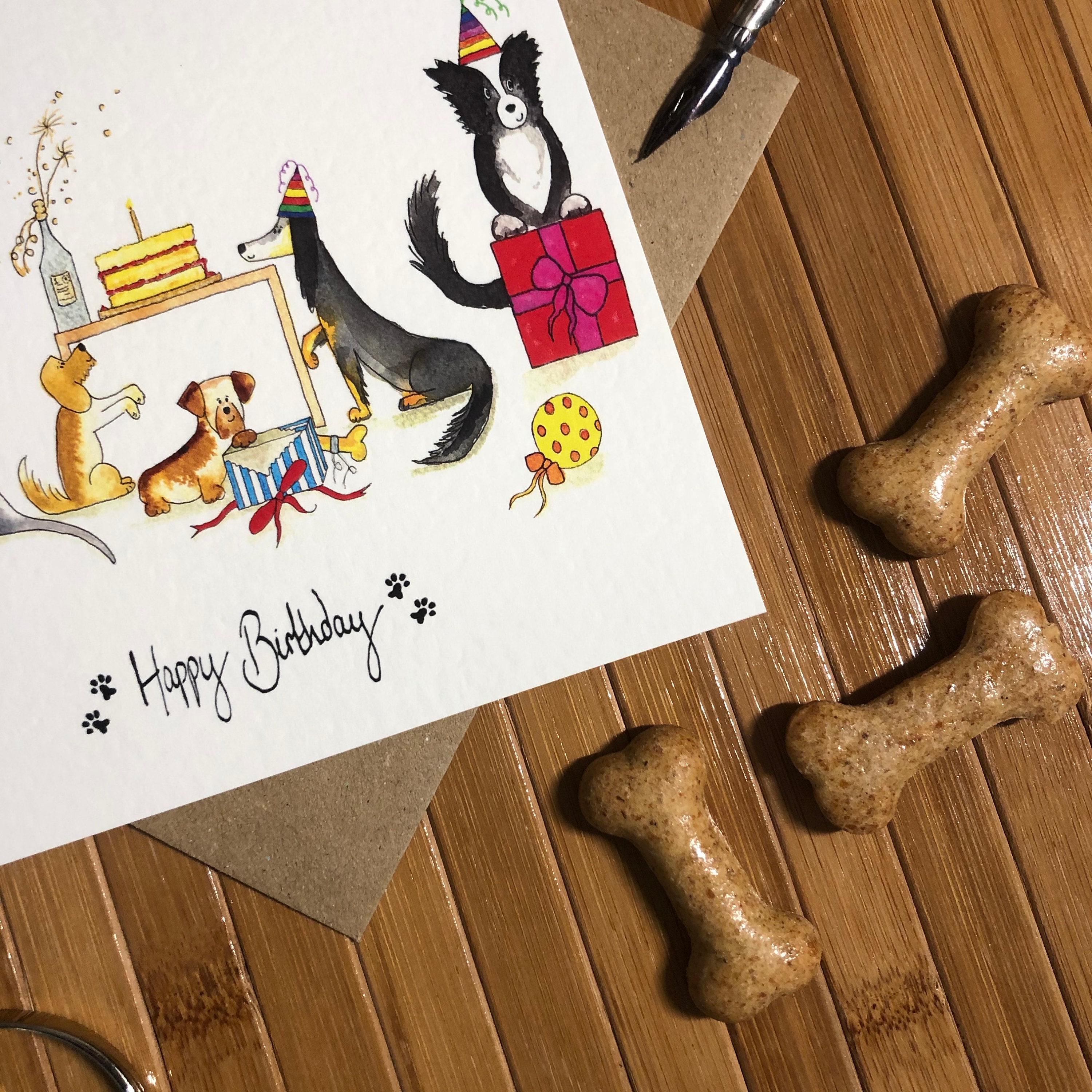 Dog Birthday Card, Birthday Card, Dog Illustration, Hand Drawn in Pen ...