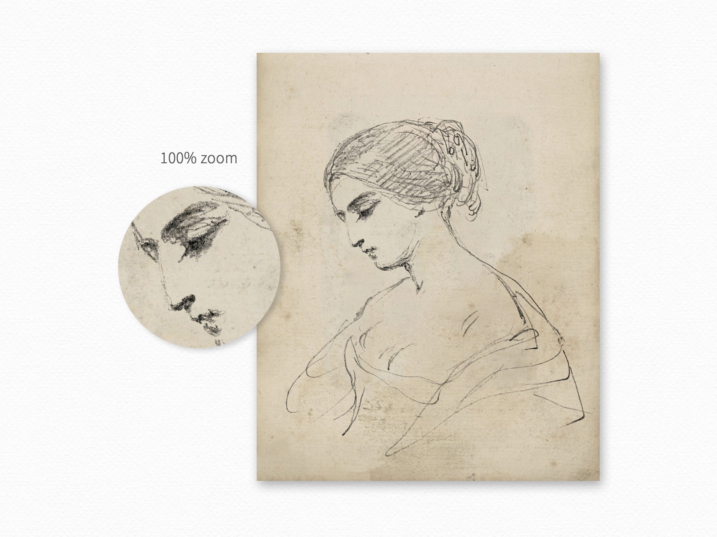 Portrait Sketch Vintage Drawing Antique Sketch of a Lady in Thought ...