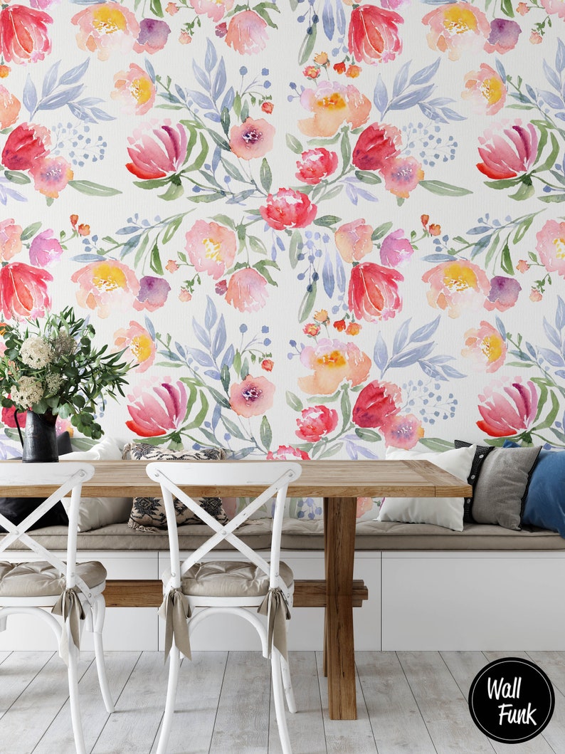 Removable Floral Wallpaper Floral Removable Wallpaper Floral | Etsy
