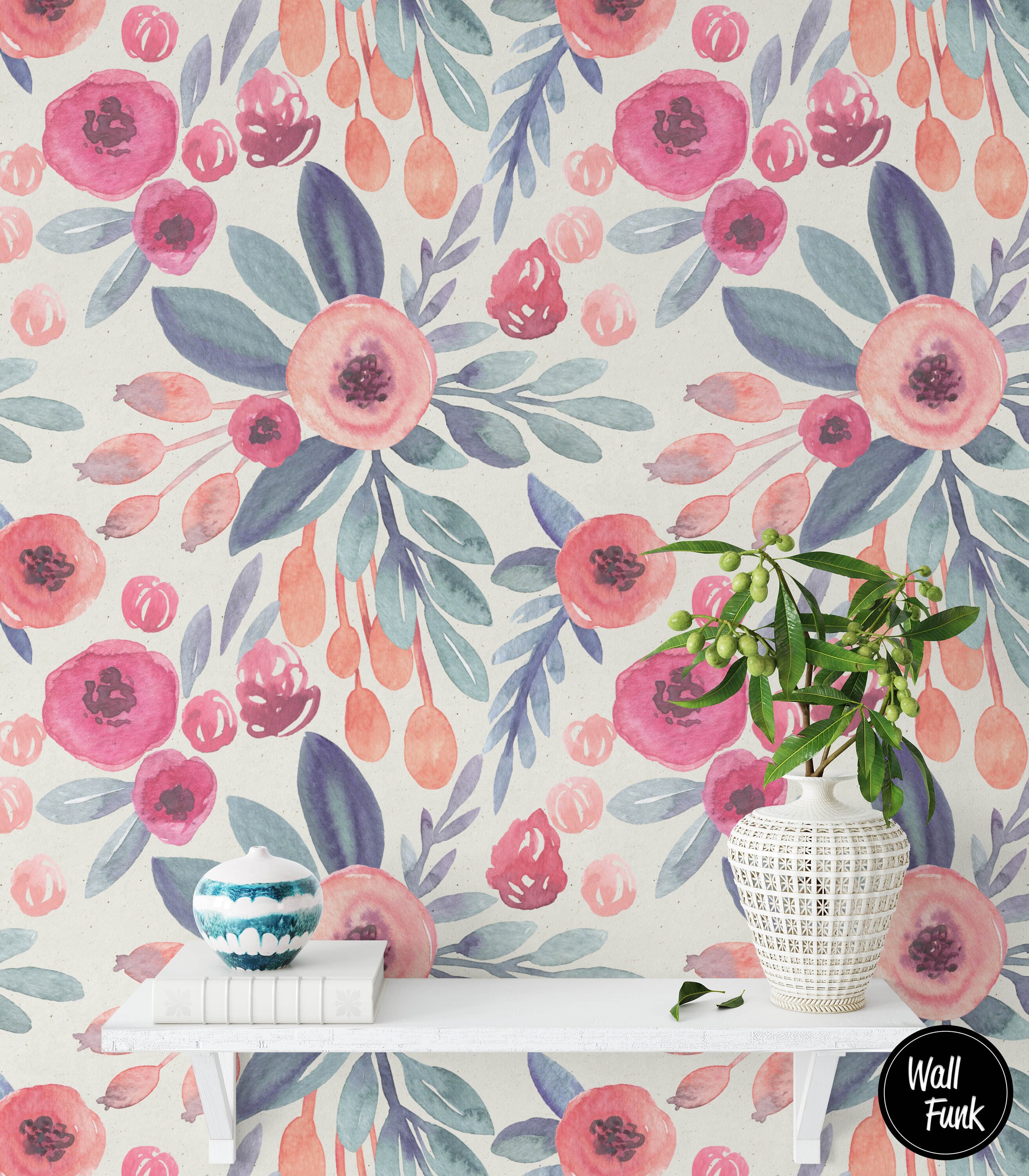 Removable Floral Wallpaper Floral Removable Wallpaper Floral | Etsy