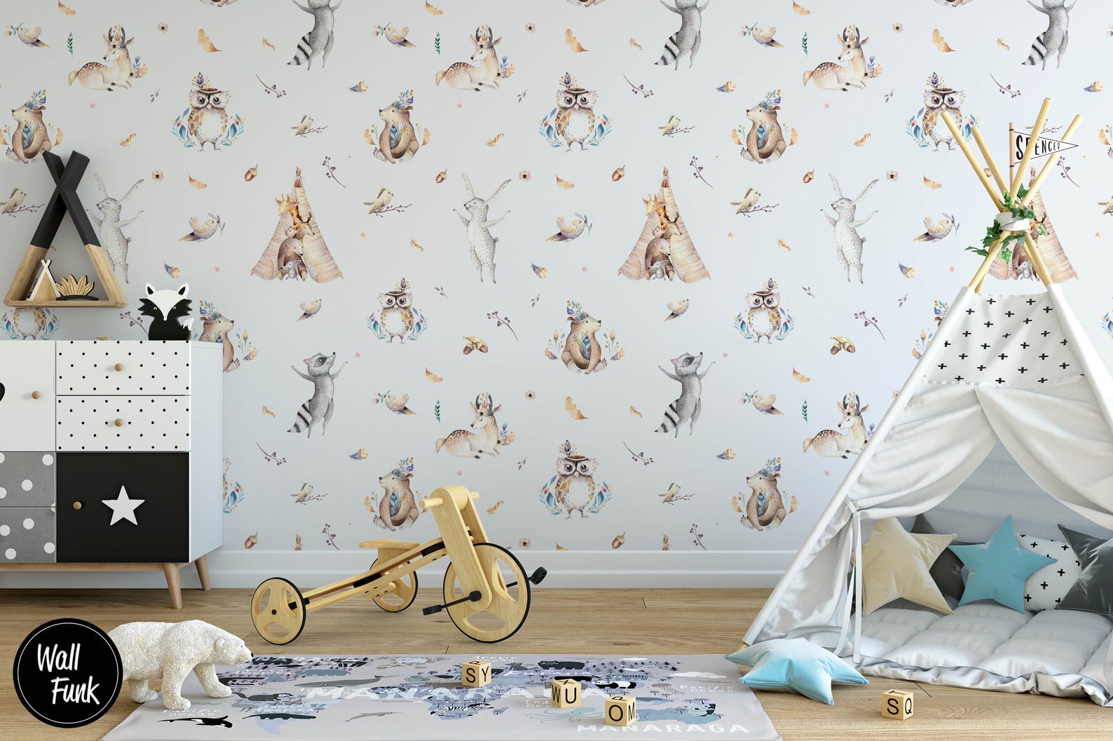 Boho Animal Wallpaper, Removable Childrens Nursery Wallpaper, Deer ...